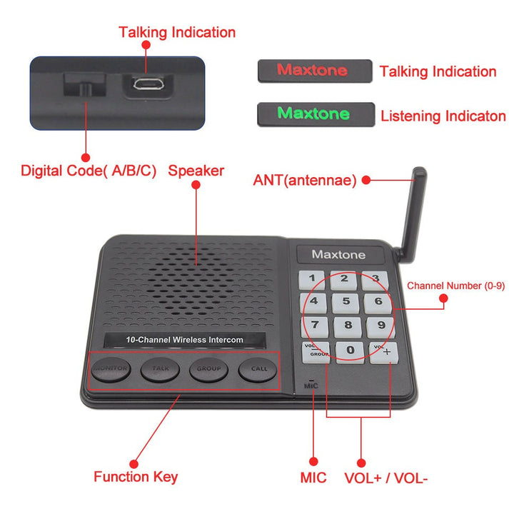 DAYTECH CI02 Multi-Channel Wireless Intercom System 1000m Long Range T – JG Superstore