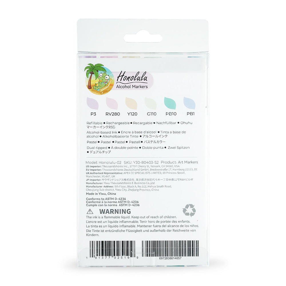 Ohuhu Honolulu 6 Colors Pastel Tone Alcohol Based Dual Tip Art Markers ...