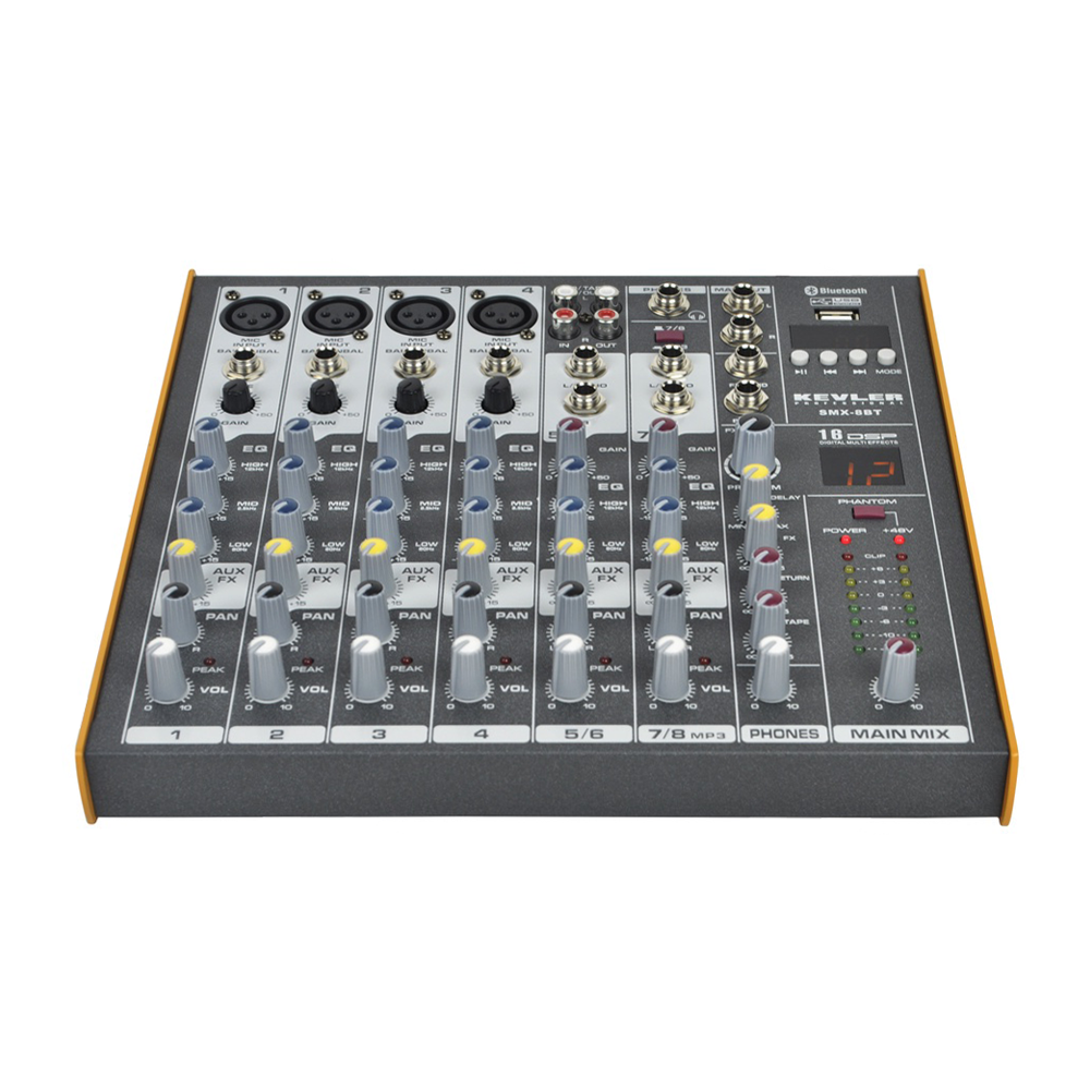 KEVLER SMX-8BT 8-Channel Compact Bluetooth Mixer with 4 Microphone/Lin ...
