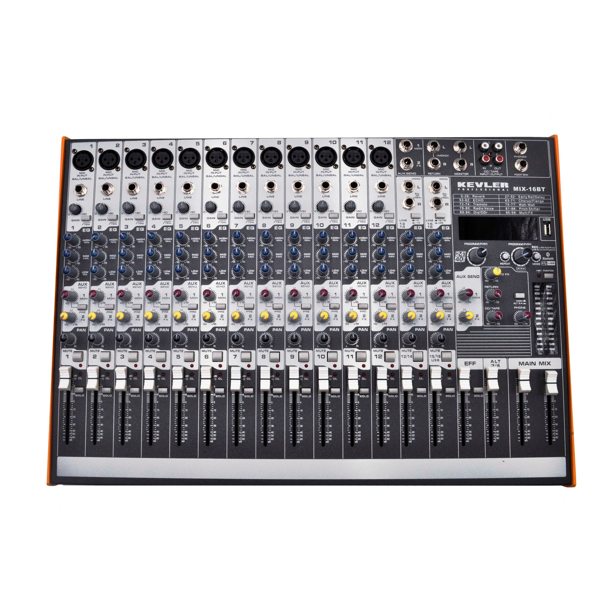 KEVLER MIX-16BT 16-Channel Compact Bluetooth Mixer with 12 Microphone ...