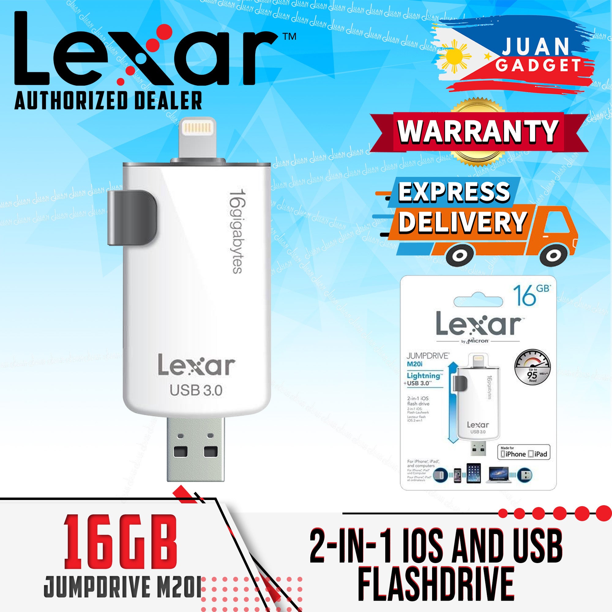 [CLEARANCE] Lexar 16GB JumpDrive M20i USB 3.0 Flash Drive for Iphone ...